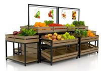 China Metal Supermarket Fruit And Vegetables Shelves 2 Layers Display Rack for sale