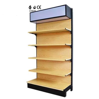 China New Design Wood Grain Supermarket Shelving For Sale Grocery Gondola Shelf Supermarket Shelves for sale