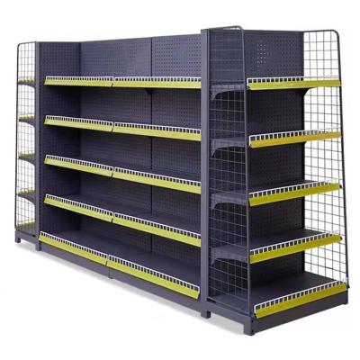 China New Model Cheap Frosted Grey Double Side Gondola Supermarket Shelf for sale