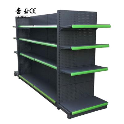 China Factory Custom Size Color black supermarket gondola shelves double sided gondola shelf for sale