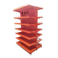 China Factory Custom Size Color Logo double-sided gondola shelf hole backboard orange supermarket shelf for sale