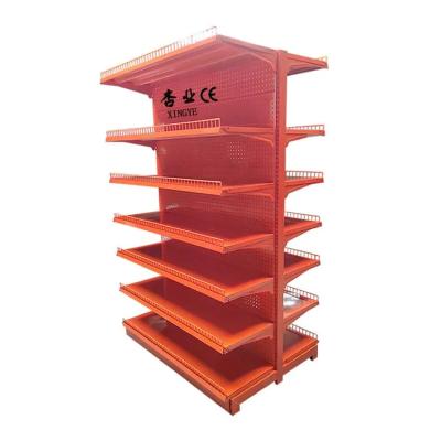 China Factory Custom Size Color Logo double-sided gondola shelf hole backboard orange supermarket shelf for sale