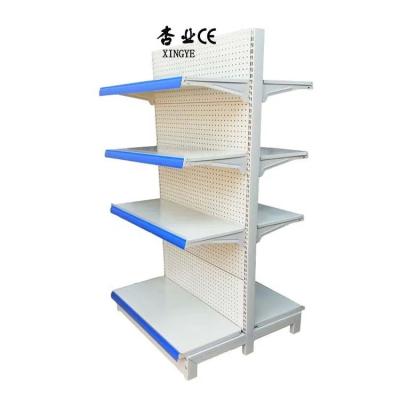 China Factory Custom Size Color Logo milk white gondola shelving double sided super market racks for sale