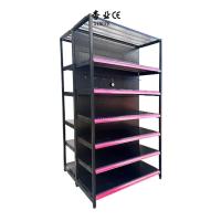 China Factory Custom Size Color Logo double-sided 4 upright gondola shelf hole backboard Frosted gray supermarket shelf for sale