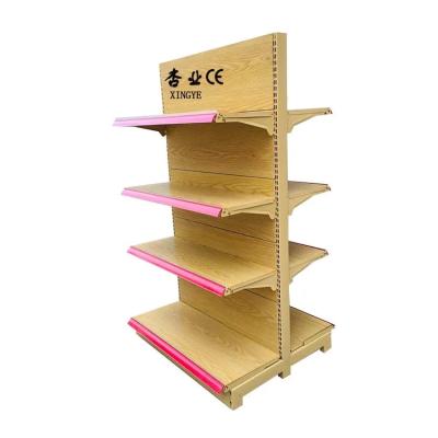 China Factory Custom Size Color Logo Unique Design Wood Grain Color Double Sided Supermarket Shelves Bookstore Shelves for sale