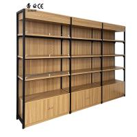 China Factory customized color size Steel wood combination supermarket shelves wooden convenience store shelves for sale