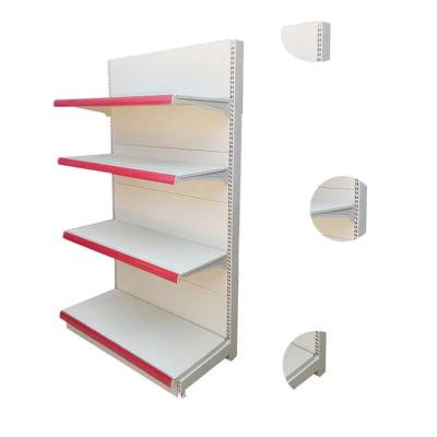 China Q235 Mental Milk White Flat Panel Supermarket Display Rack Retail Store Shelf Heavy Duty Supermarket Shelves for sale