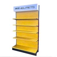 China Factory Customized Color Size Logo Wood grain color supermarket shelf display rack with light box for sale
