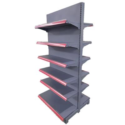 China Factory Customized Color Size Logo grey supermarket rack double sided grocery store shelves wall shelves for retail store for sale