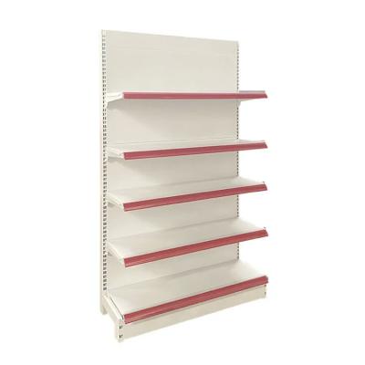 China Xingye Factory Custom Size Color Pharmacy Shelves Gondola White Plate Back Red Price Bar Shelf Grocery Store Display Racks for sale