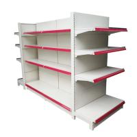 China Xingye Factory Custom Size Color Pharmacy Shelves Gondola White Plate Back Red Price Bar Shelf Grocery Store Display Racks for sale