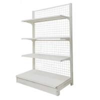 China Factory Customized Size Thickness Color Supermarket Single Sided Shelf Display Grocery Mesh Gondola Rack With Adjustable Shelves for sale
