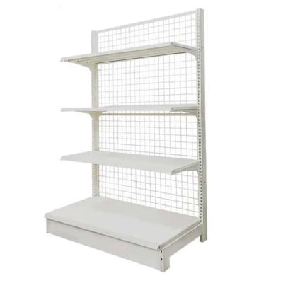China Factory Customized Size Thickness Color Supermarket Single Sided Shelf Display Grocery Mesh Gondola Rack With Adjustable Shelves for sale