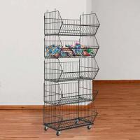 China Factory Customized Size Thickness Color Black 4 Tiers Stackable Wire Baskets Storage Vegetable Fruit Grid Stackable Basket for S for sale