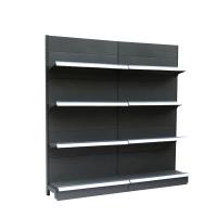 China New Design Black Wooden Light Duty Gondola Shelving Supermarket Convenience Store Display Shelves for sale