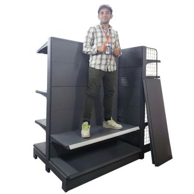 China Factory Custom Size Color black gondola display grocery rack supermarket gondola shelving for retail store for sale