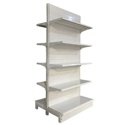 China Factory Custom Size Color logo double side white supermarket market gondola retail store rack shelf for sale