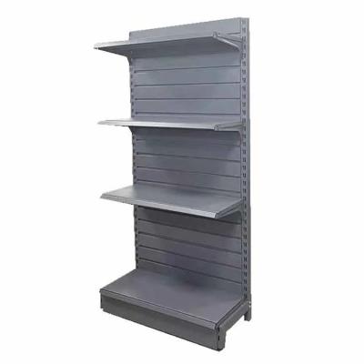 China Factory Custom Size grey Color logo slotted back board supermarket shelves 4 layers shelf supermarket display for pharmacy for sale
