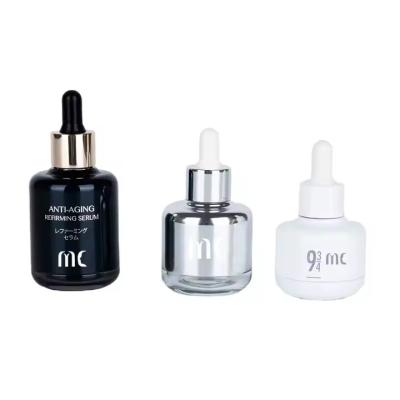 China Glass Dropper Bottle 30ml 50ml 60ml with Pump Cap for Cosmetics and Essential Oils (MC-608) for sale