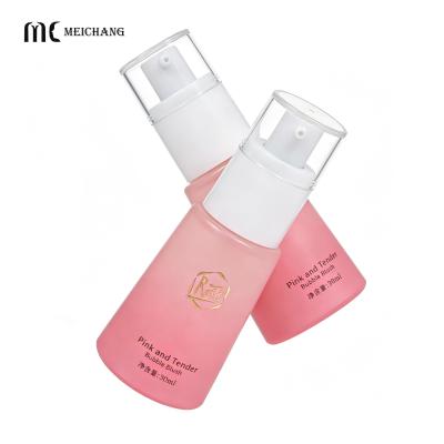 China 30ml 2-in-1 Pump and Brush Glass Cosmetic Bottle for Lip Cheek Makeup Precision Dosage Control for sale