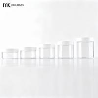 China 100g-250g Biodegradable Bamboo Texture Lid Wide-Mouth PETG Cream Jar for Organic Skincare for sale