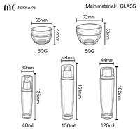 China Luxury Clear Glass Skincare Packaging Set 30G-120ML Leak-Proof Bottles Jars for Toner Serum Cream OEM ODM for sale