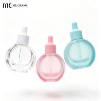 China 20ml Macaron Frosted Flat Round Glass Dropper Bottle for Barrier Repair Serum for sale
