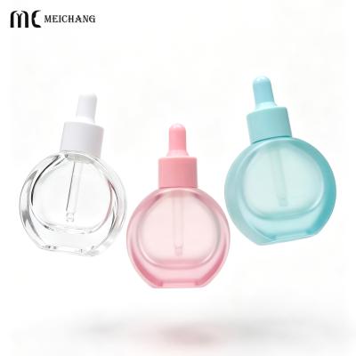 China 20ml Macaron Frosted Flat Round Glass Dropper Bottle for Barrier Repair Serum for sale