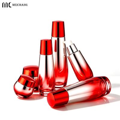 China Chinese Style Embossed Glass Skincare Packaging Set with Gradient Finish , Custom Serum Bottle , Lotion Bottle & Cream Jar(MC-315) for sale
