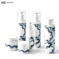 China Blue & White Oriental Design Light-Blocking Glass Skincare Bottle with UV Protection Coating and Customizable Decoration for sale
