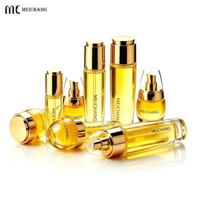 China 30g/50g/30ml/50ml/90ml/110ml Premium Glass Skincare Packaging Set with Creative Caps Multi-Size Glass Bottles & Cream Jars(MC-326) for sale
