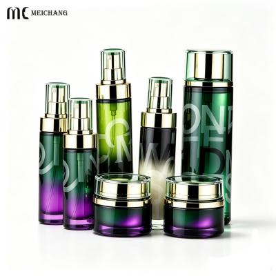 China 50g/100ml/120ml/150ml Premium Electroplated Glass Skincare Packaging Set with Crystal-Look Caps (MC-329) for sale