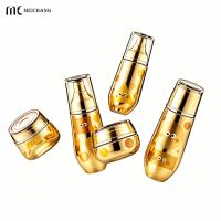 China 30g/50g/30ml/100ml/120ml Curved Teardrop Oval Glass Skincare Packaging Set with Silver Plated Pump Caps(MC-332) for sale