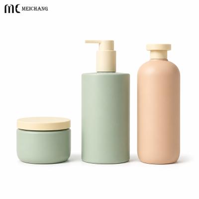 China 250/400/500ml Refillable PE Hair Care Packaging Set – Cylindrical Pump Bottle & Wide-Mouth Hair Mask Jar(MC-335) for sale