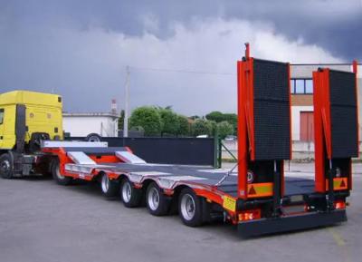 China 60-100 Ton Heavy Duty Bulldozer Cargo Transporting Low Bed Low Profile Retractable Trailer for sale
