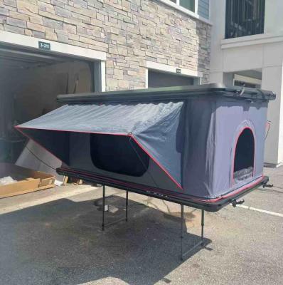 China Aluminum 3-Person Camping Tent with Ladder Outdoor Rooftop Hard Shell Car Tent Triangle Clamshell Design for sale