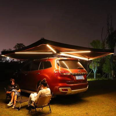 China 4WD Outdoor Camping Car Awning 4x4 4WD Roof Top Tent 270 Degree Retractable Car Awning Tent Free Standing With LED Light for sale