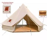 China Luxury 4M 5M Cotton Glamping Yurt Tent Canvas Bell Indian Tent With Stove Pipe Jack Hole Cavas Tent for sale