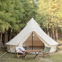 China Luxury 4M 5M Cotton Glamping Yurt Tent Canvas Bell Indian Tent With Stove Pipe Jack Hole Cavas Tent for sale