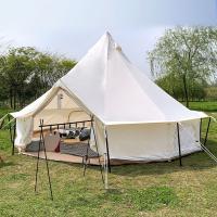 China Luxury 4M 5M Cotton Glamping Yurt Tent Canvas Bell Indian Tent With Stove Pipe Jack Hole Cavas Tent for sale