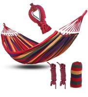 China Modern Rainbow Durable Outdoor Brazilian Nylon Travel Hammocks Beach Swing Bed Hardwood Spreader Bar Suspended Outdoor Furniture for sale