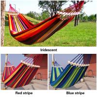 China Modern Rainbow Durable Outdoor Brazilian Nylon Travel Hammocks Beach Swing Bed Hardwood Spreader Bar Suspended Outdoor Furniture for sale