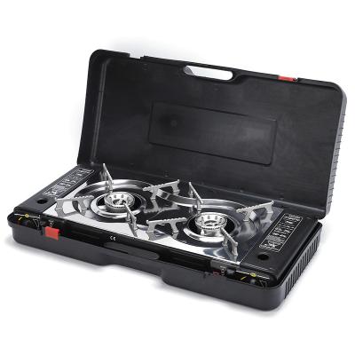 China Outdoor Camping High Quality 2-in-1 Double Burner Gas Stove Kit Portable Lightweight Safety Propane Butane Gas Stove for sale
