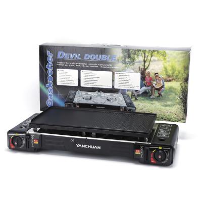 China Wholesale New Dual Fuel Propane & Butane Portable Outdoor Camping Gas Stove and Heater 2 in 1 Double Burner Gas Stove for sale