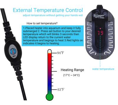 China Hygger Aquarium Heater Submersible Fish Tank Heaters with LED Temperature Display and External Temperature Controller for sale