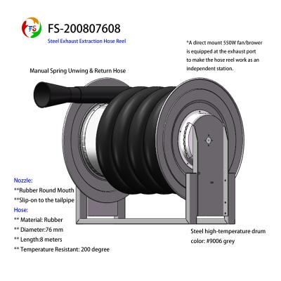 China 08 Series Electric High Temperature Exhaust Hose Reel Steel Drum for Workshop Maintenance for sale