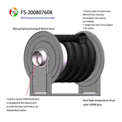 China Heavy Duty CE Certified 76mm x 8m Semi Auto Aluminum Exhaust Hose Reel System for sale
