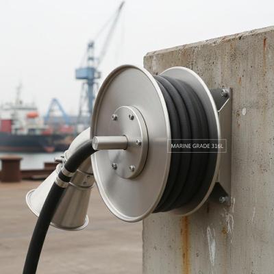 China Marine Grade 316L Stainless Spring Hose Reel 127mm Shipyard Exhaust Extraction Corrosion Resistant for sale