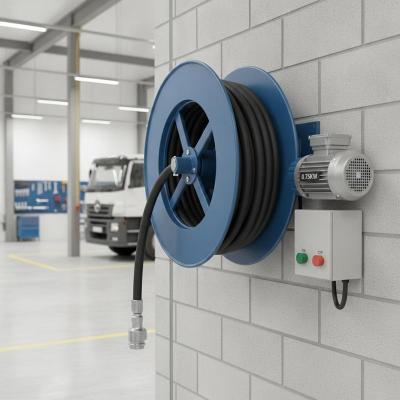 China 102mm Spring Hose Reel 10m Exhaust Extraction System 0.75KW for Medium Truck Service Center Workshop for sale