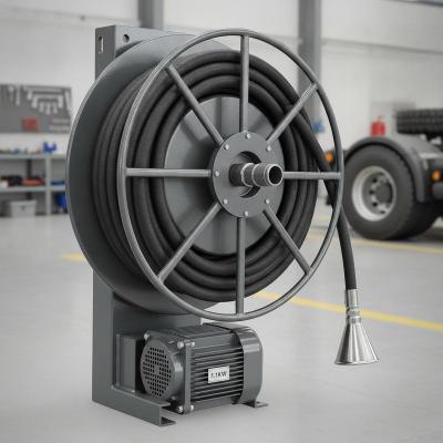 China 127mm Spring Hose Reel 12m Exhaust Extraction System 1.1KW for Heavy Duty Truck Bus Repair Center for sale
